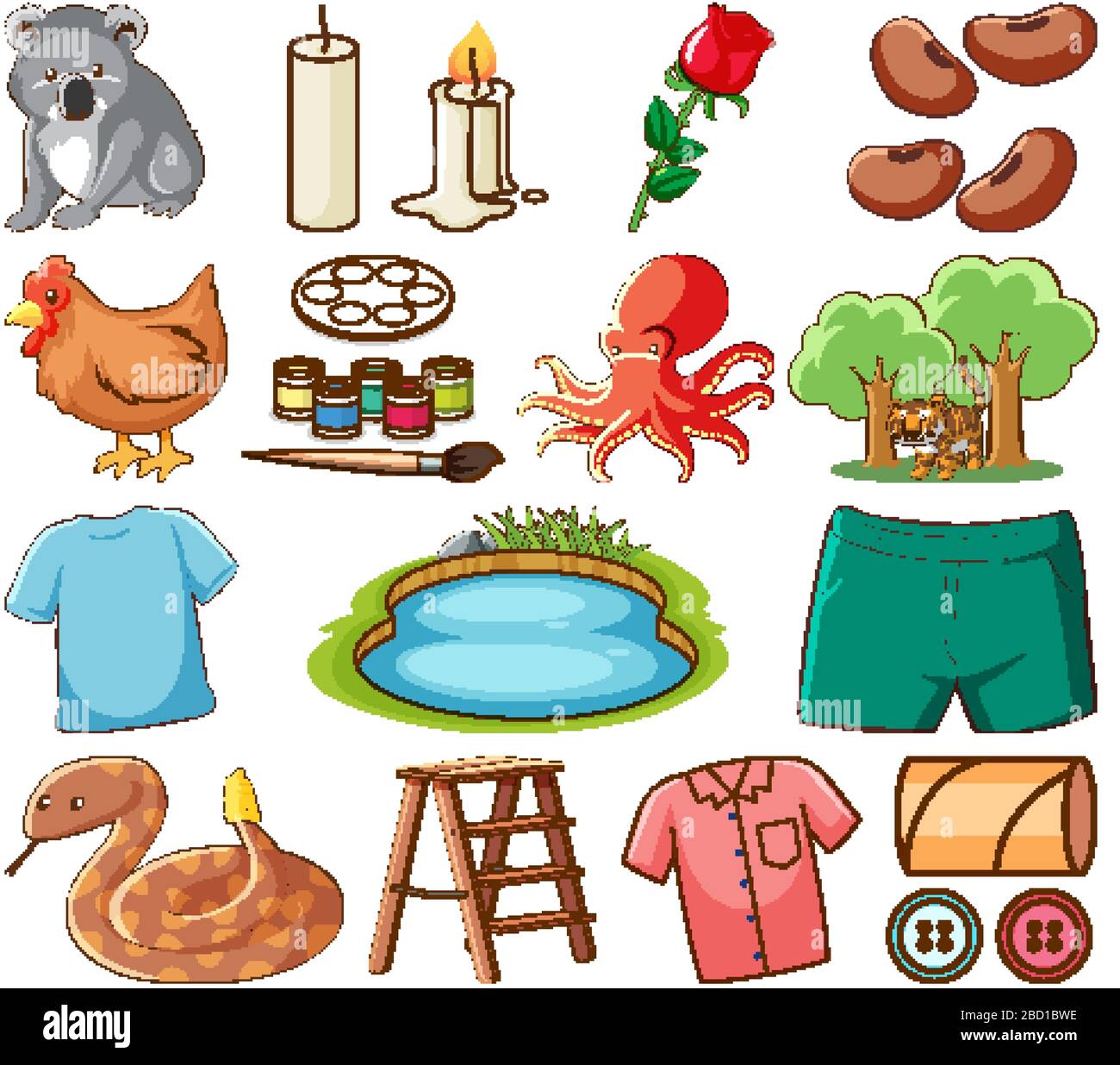 Large set of different animals and other objects on white background ...