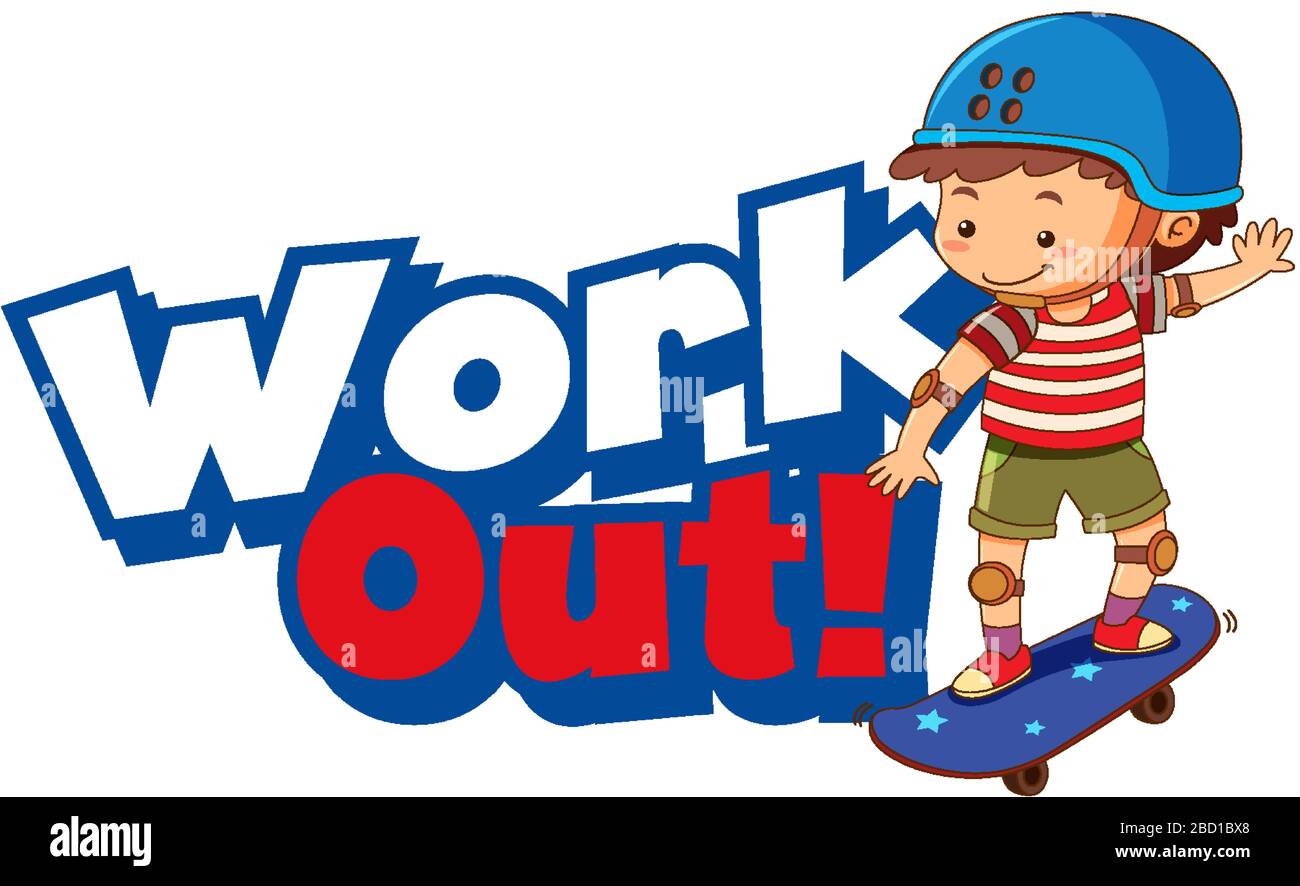 Font design for word work out with kid doing exercise illustration ...