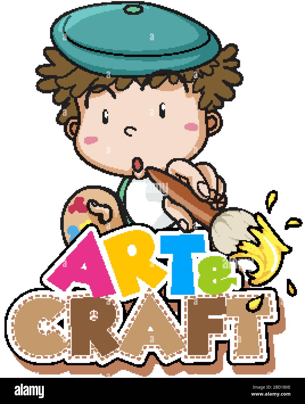 Font design for word art and craft with boy painting illustration Stock ...