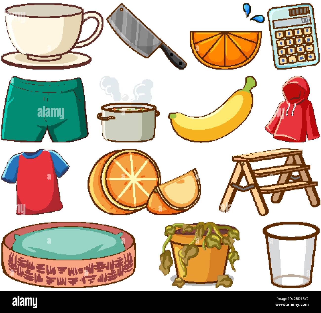 Large set of different food and other items on white background ...