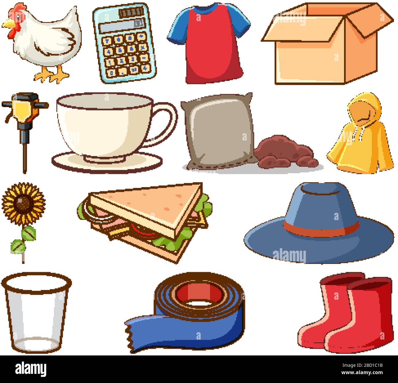 Large set of different animals and other objects on white background ...