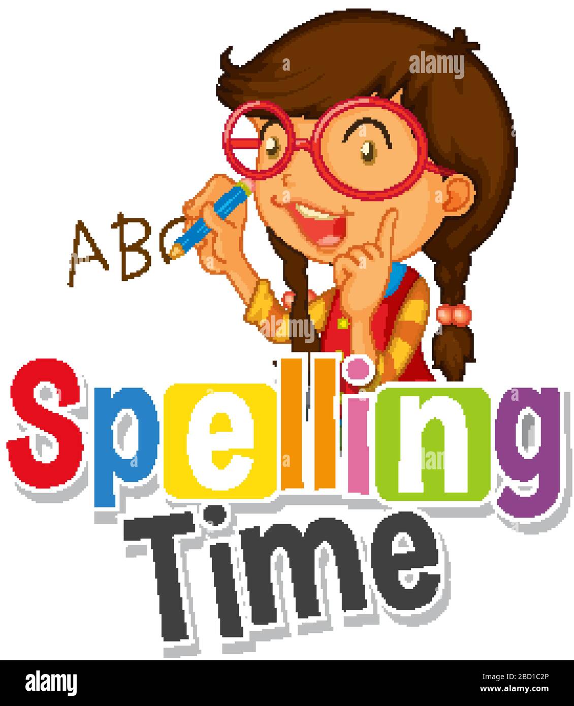 Font design for word spelling time with girl writing abc illustration ...
