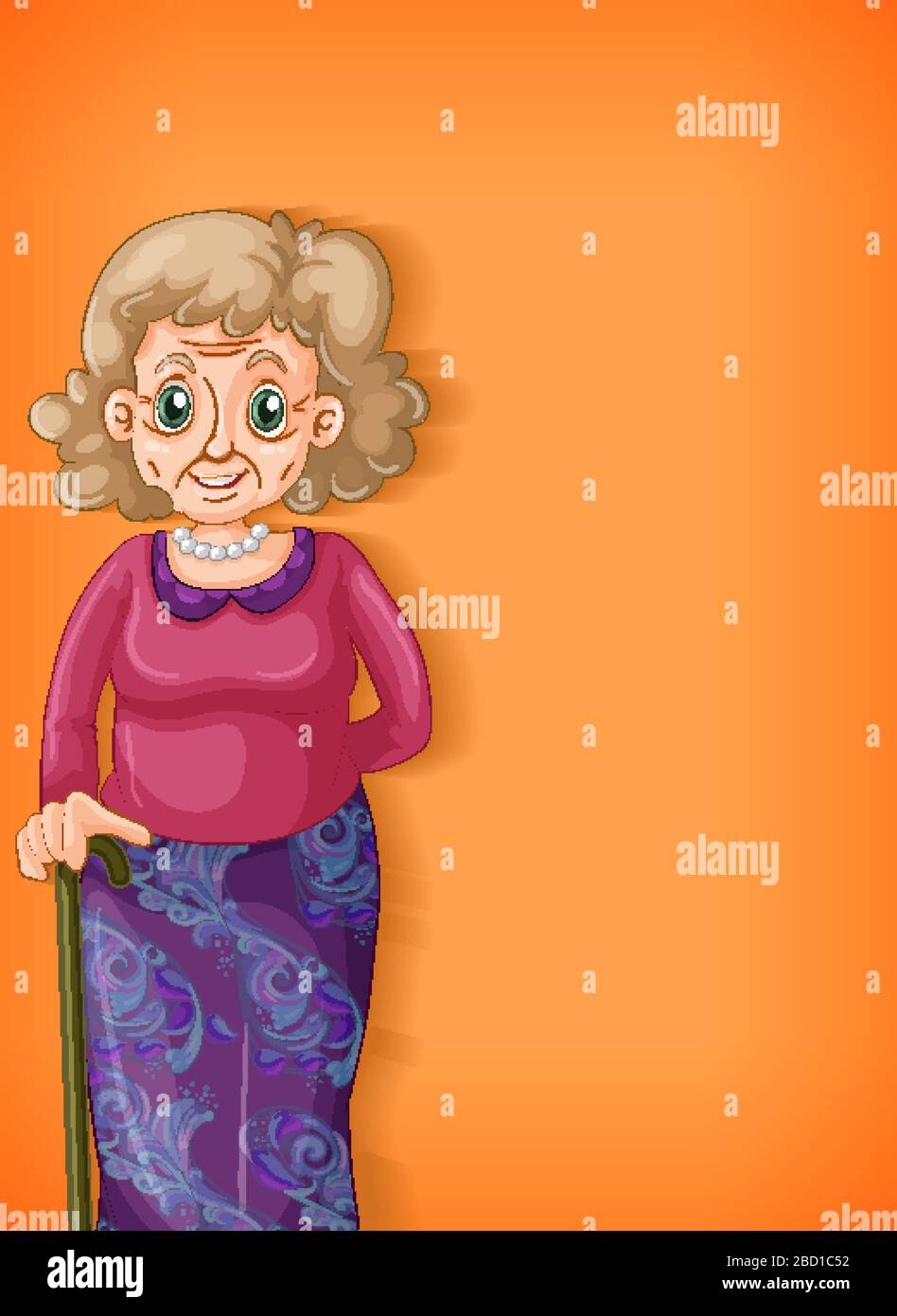 Background template design with happy old woman illustration Stock ...