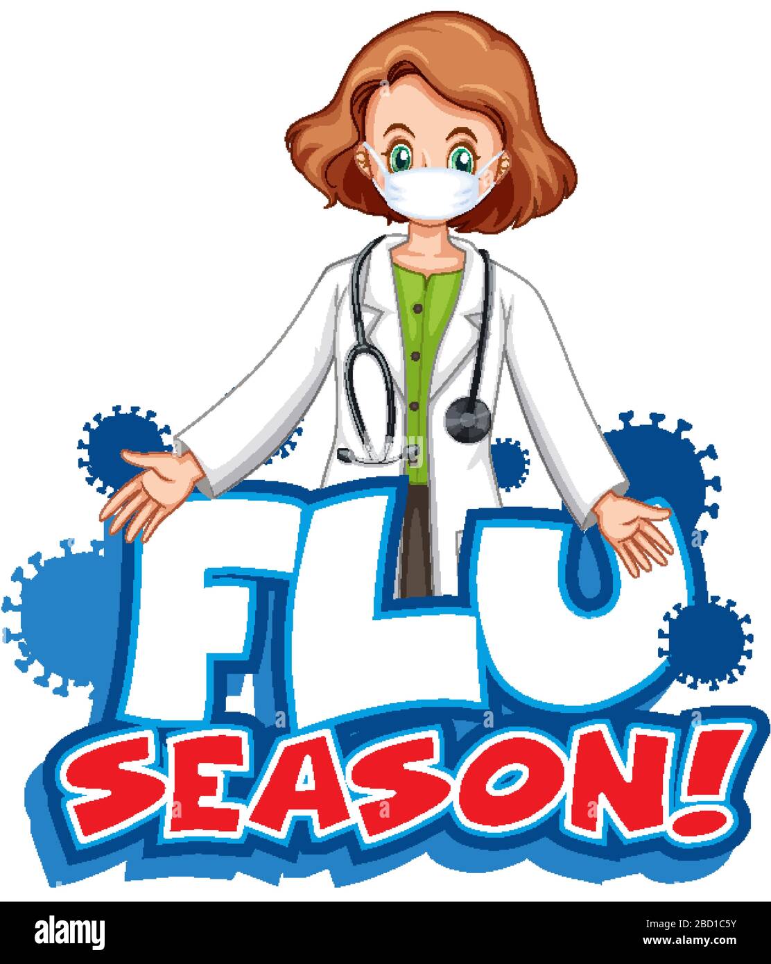 Font design for word flu season with female doctor illustration Stock ...