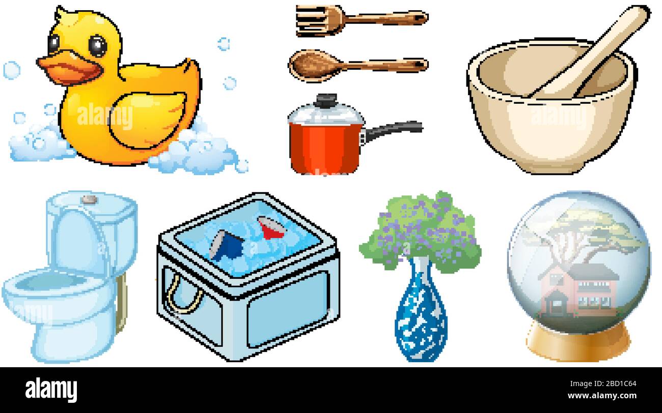 Large set of household items on white background illustration Stock ...