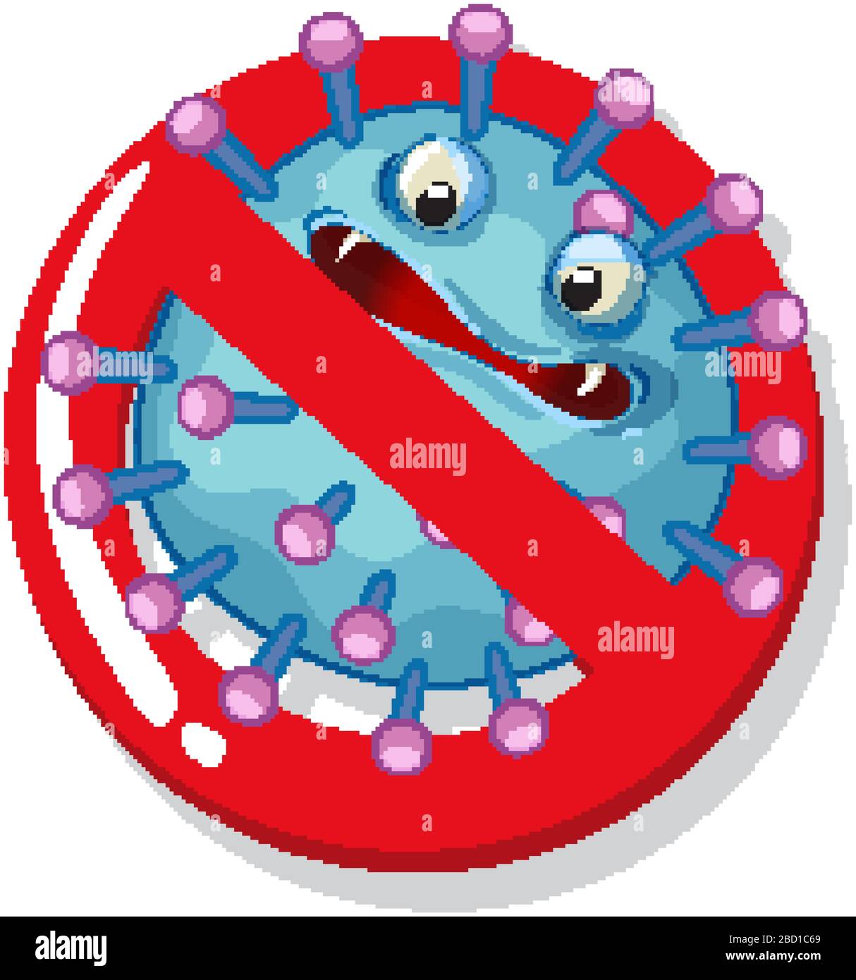 Single virus cell with scary face on white background illustration ...