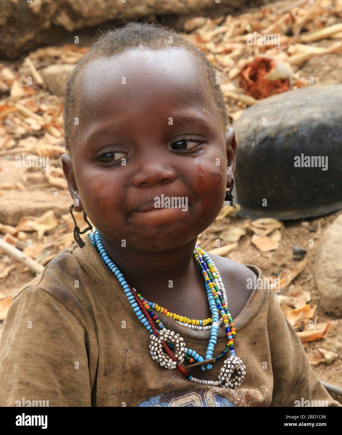 Africa, Tanzania, Lake Eyasi, young male Hadza child. Hadza, or Hadzabe ...