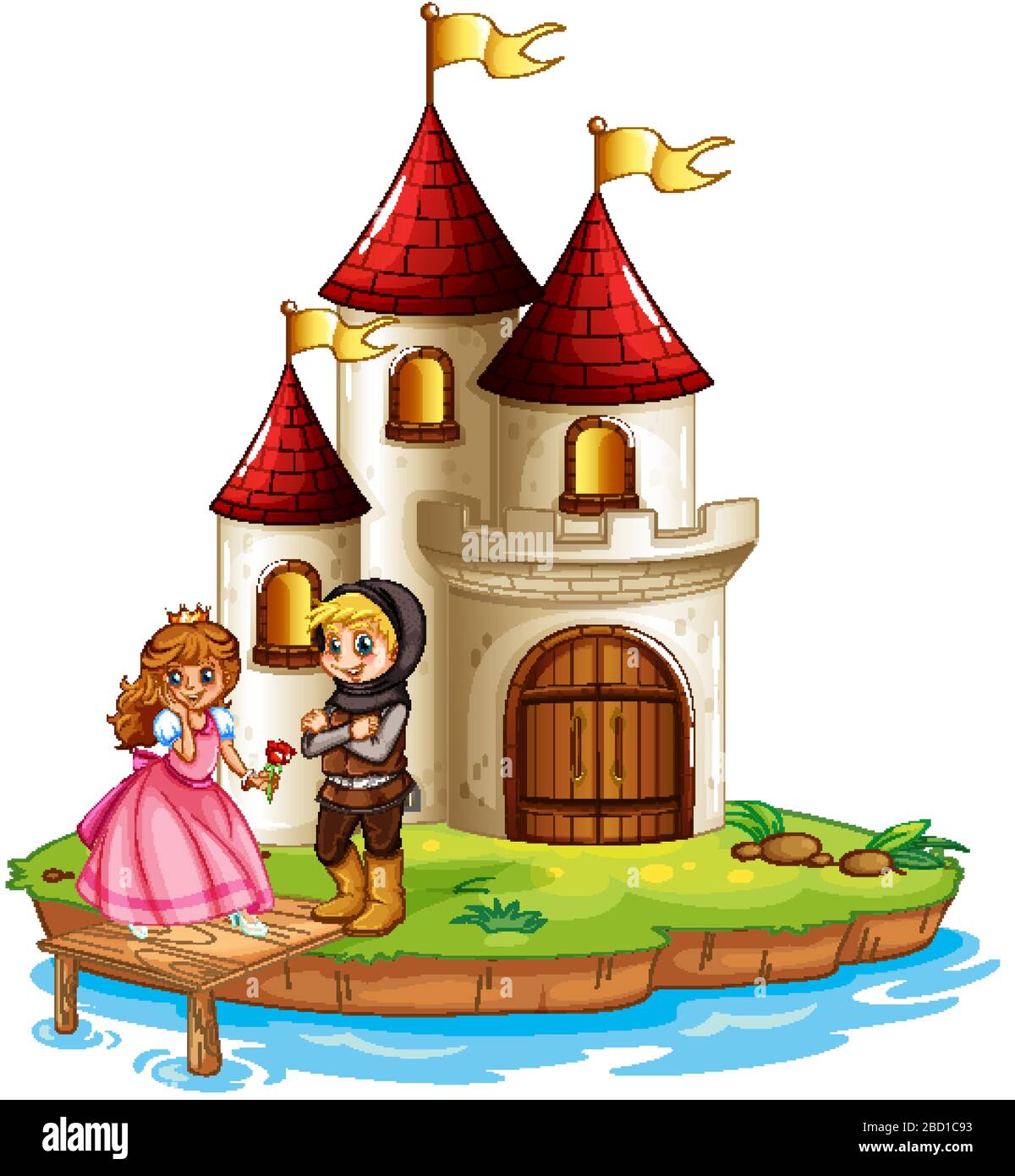 Scene with princess and knight at the castle illustration Stock Vector ...