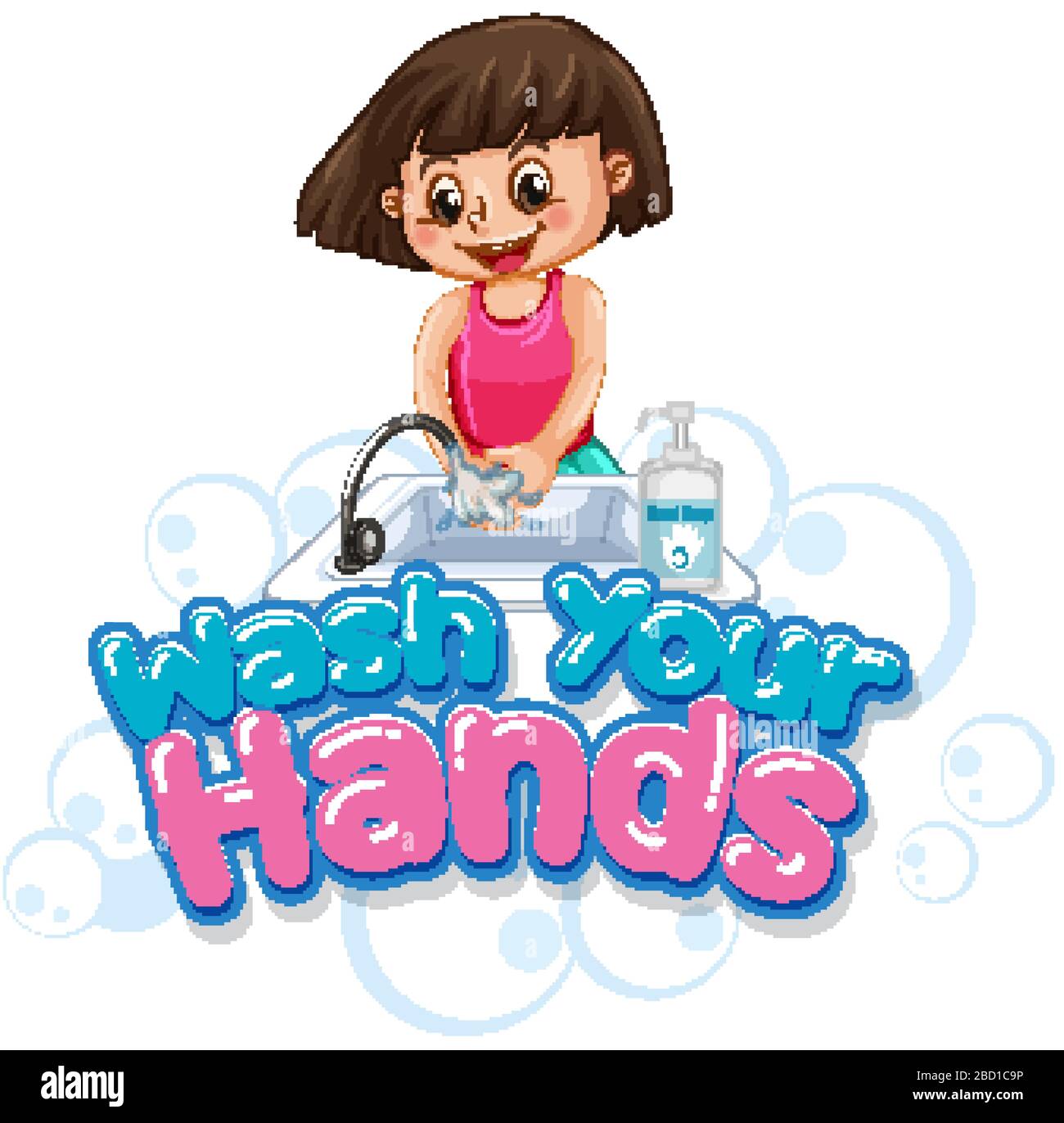 Wash your hands poster design with girl washing hands illustration ...