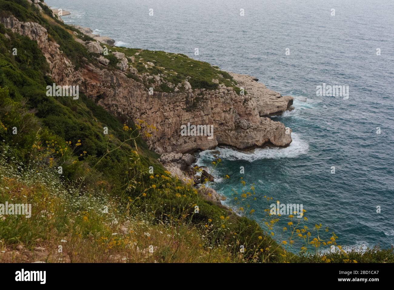 View of cliff and the coast of mediterranean sea at Chekka, Lebanon ...