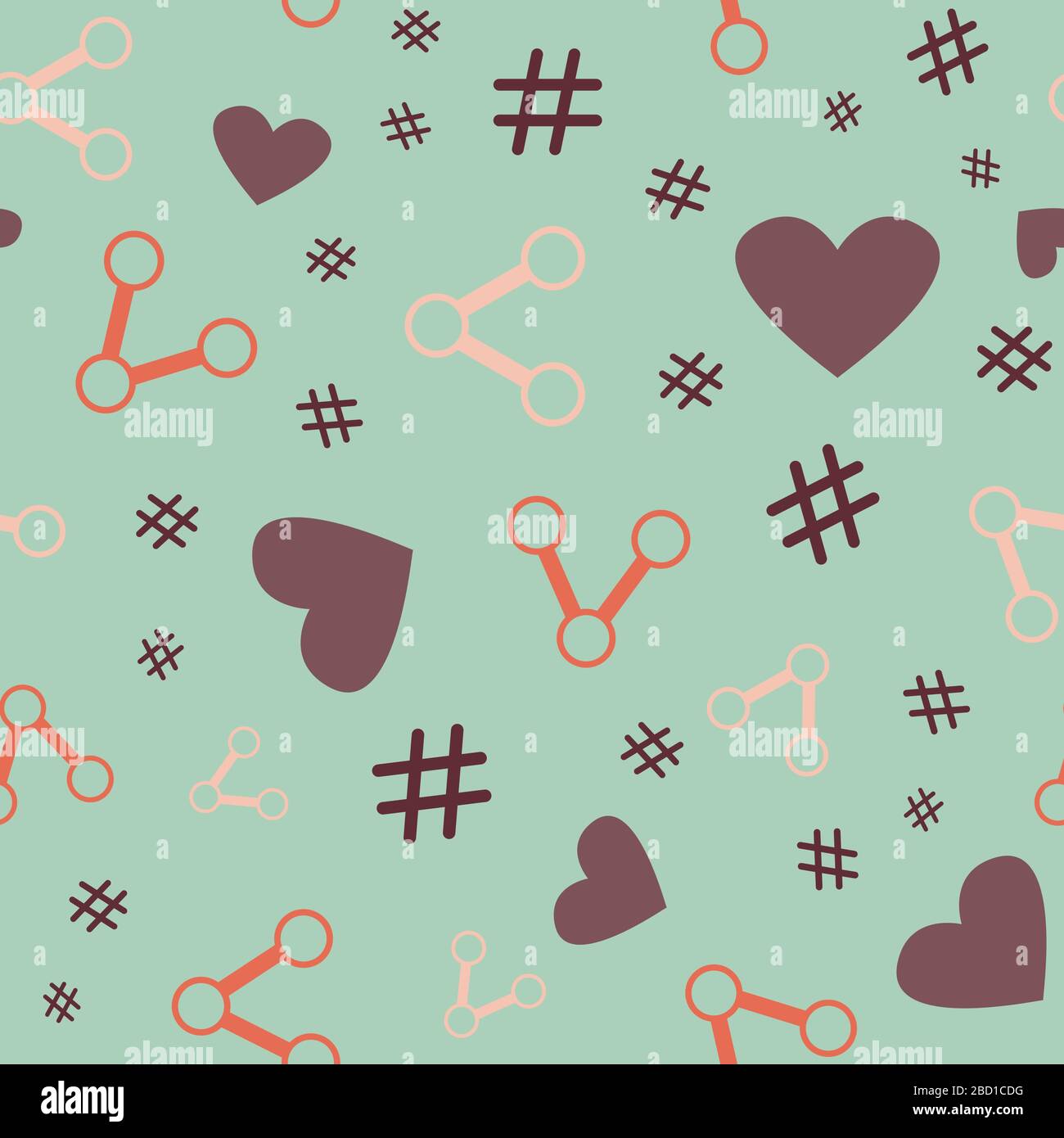 Retro share icon, hashtag, heart seamless vector pattern background ...