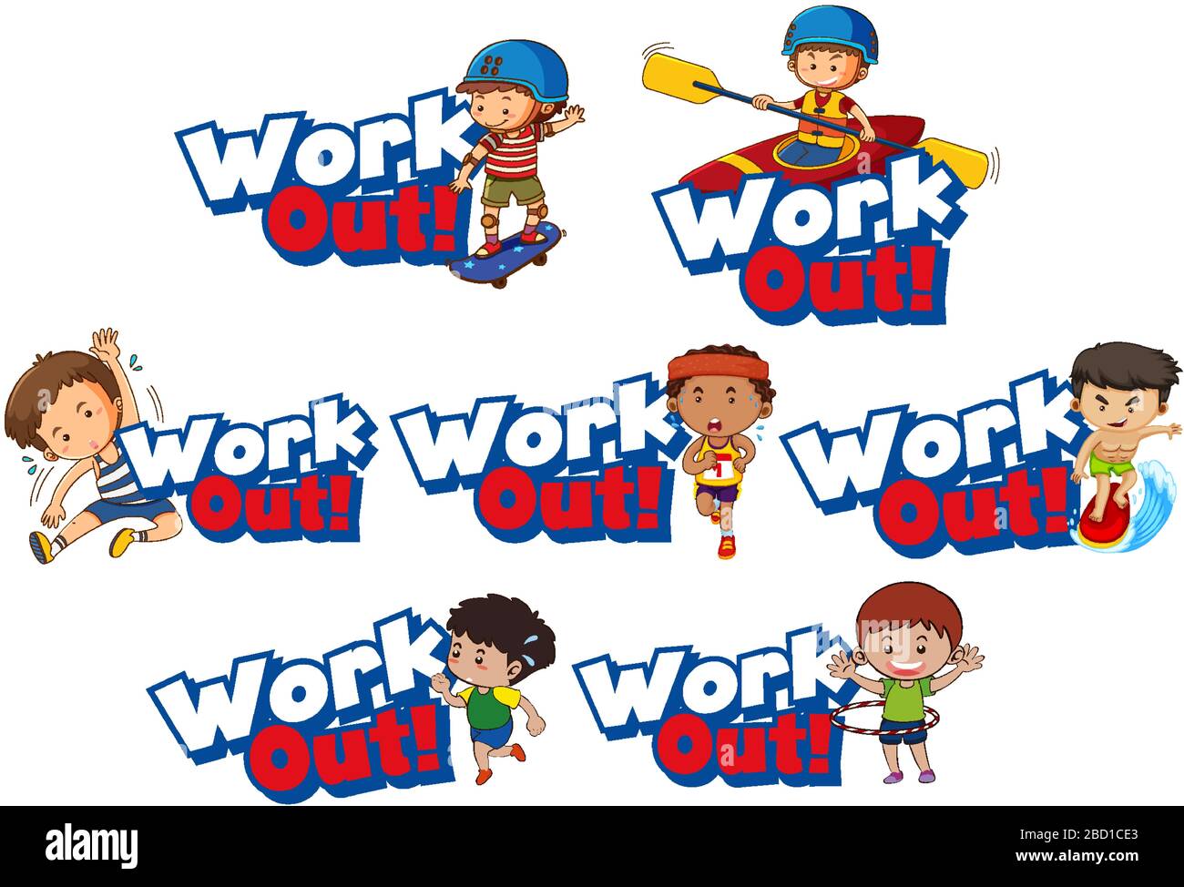 Font design for word work out with kid doing exercise illustration ...