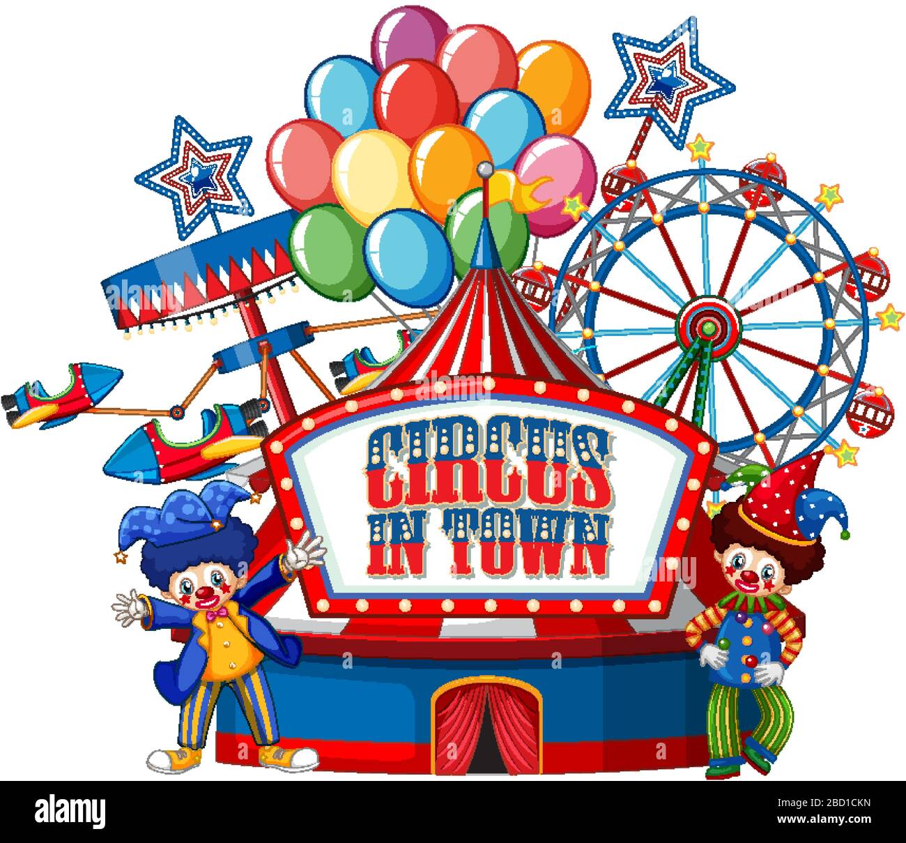 Font design for word circus in town with clowns in the circus ...