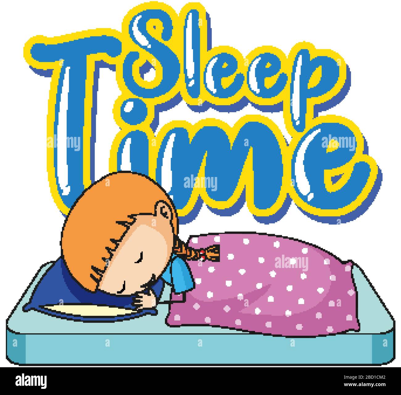 Font design for sleep time with little girl in bed illustration Stock ...