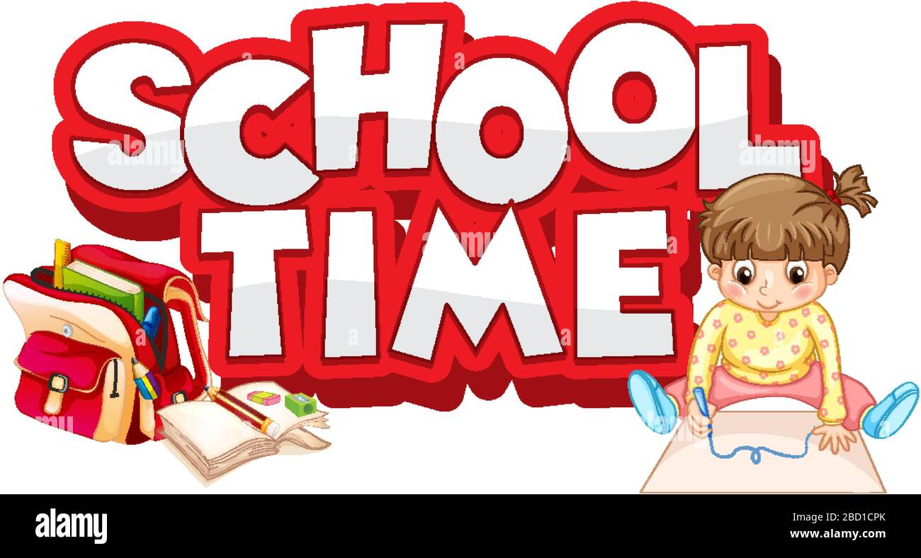 Font design for word school time with happy kids illustration Stock ...