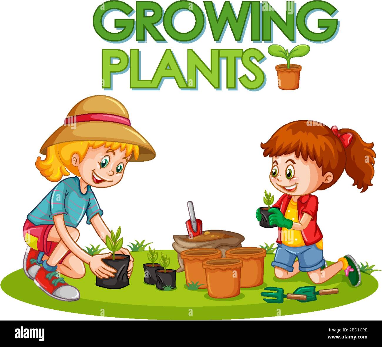 Poster design for growing plants with two girls in the garden ...