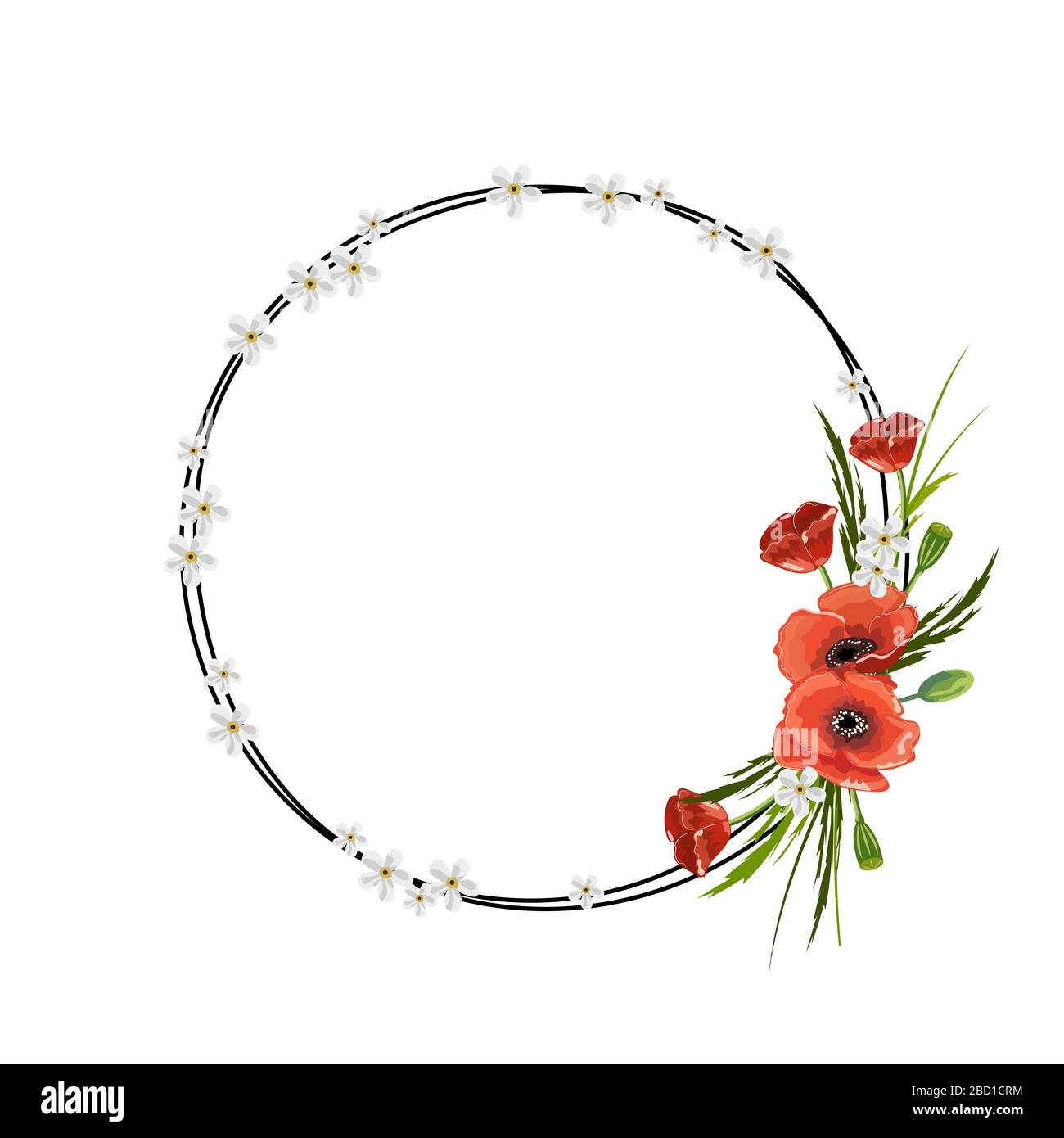 Round frame with red poppies isolated on white background Stock Vector ...