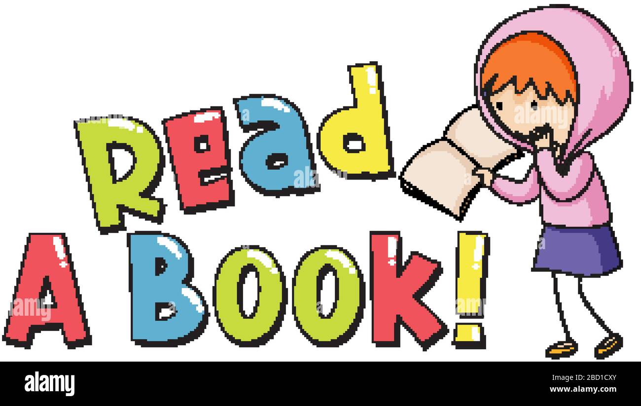 Font design for read a book with kid reading book illustration Stock ...