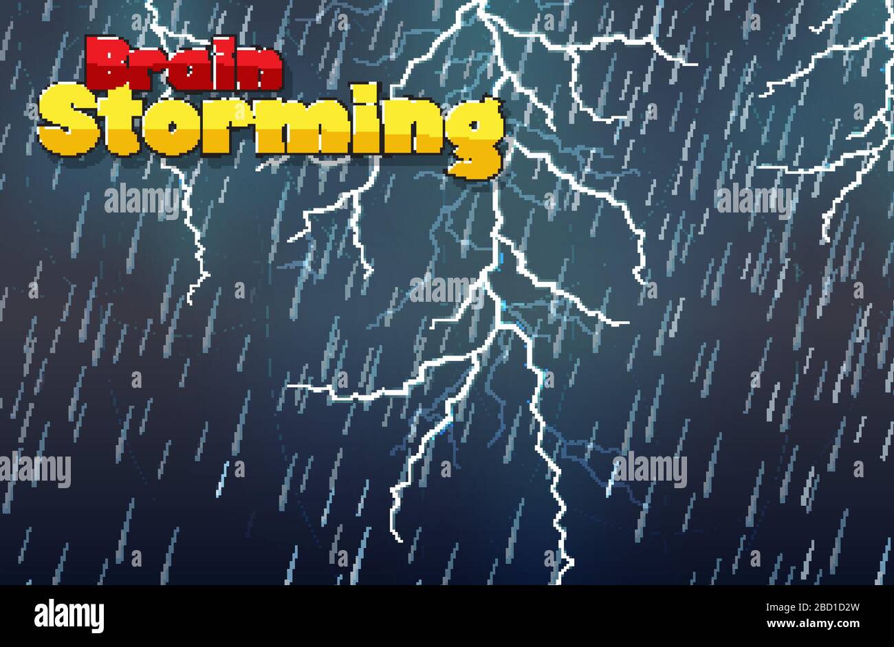 Background with word brain storming and lightening in the rain ...