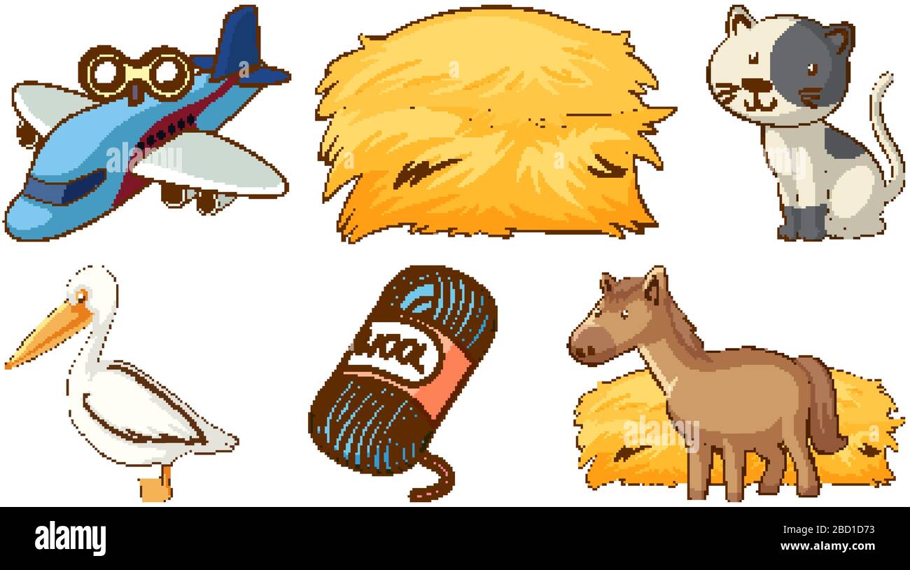 Set of cute animals and other things on white background illustration ...