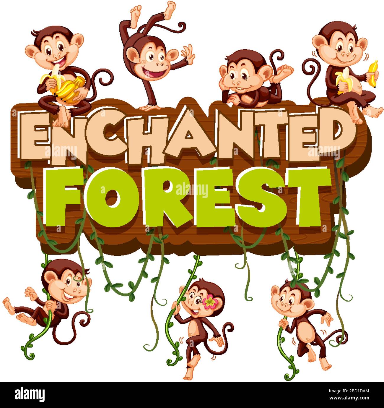 Font design for word enchanted forest with monkeys playing illustration ...