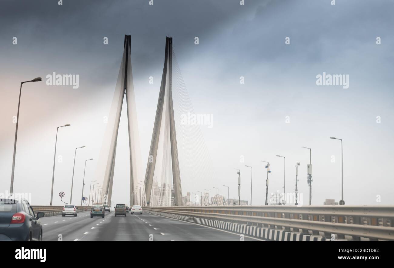 Bandra Worli Sea Link is a cable bridge in Mumbai, India Stock Photo ...