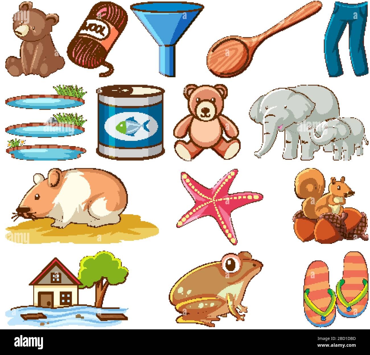 Large set of different animals and other objects on white background ...