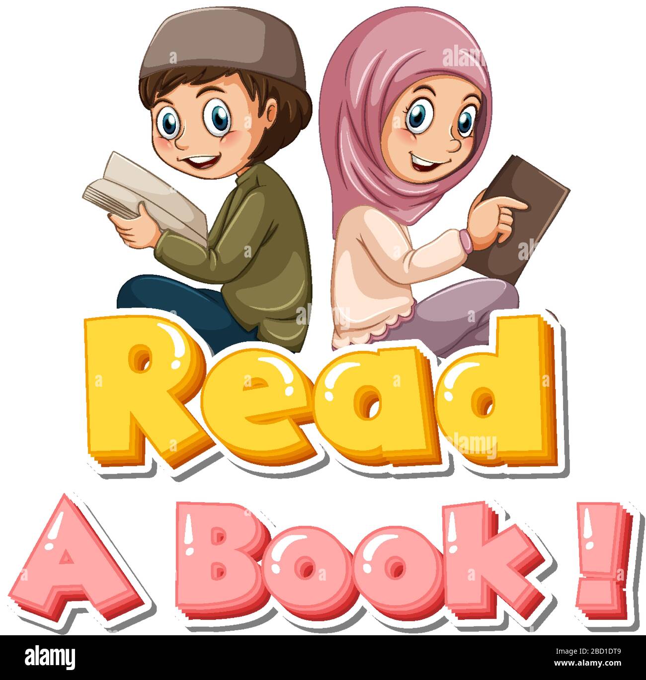 Font design for phrase read a book with kid reading illustration Stock ...