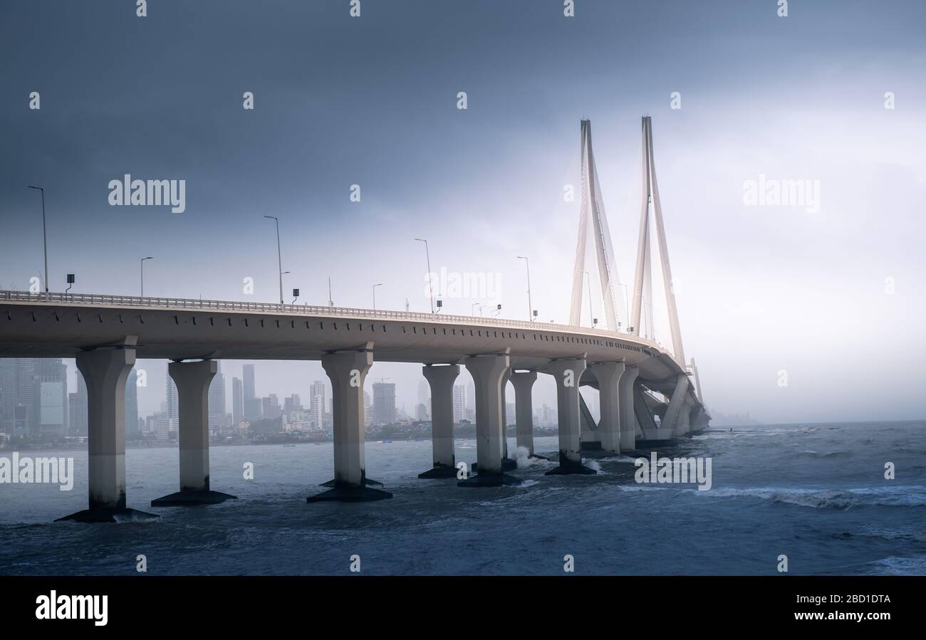 Bandra Worli Sea Link is a cable bridge in Mumbai, India Stock Photo ...