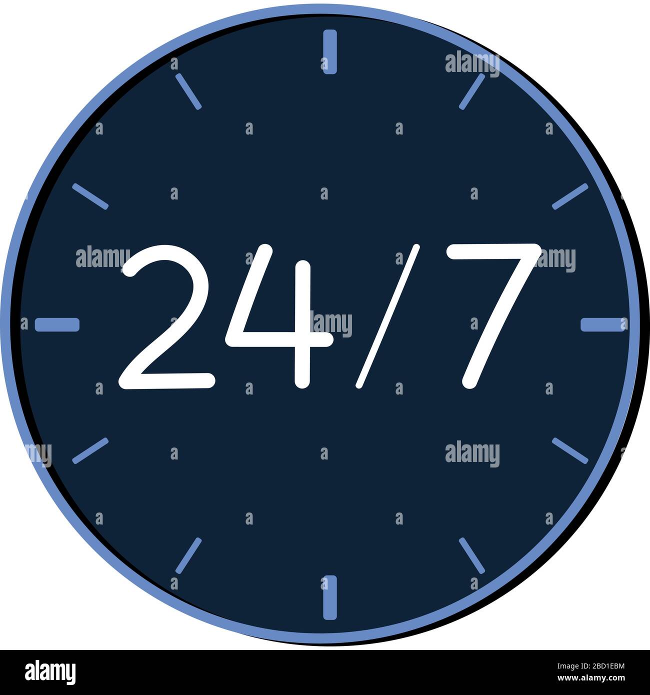 Blue 24 hour clock, 24 hour service symbol. vector illustration on a ...