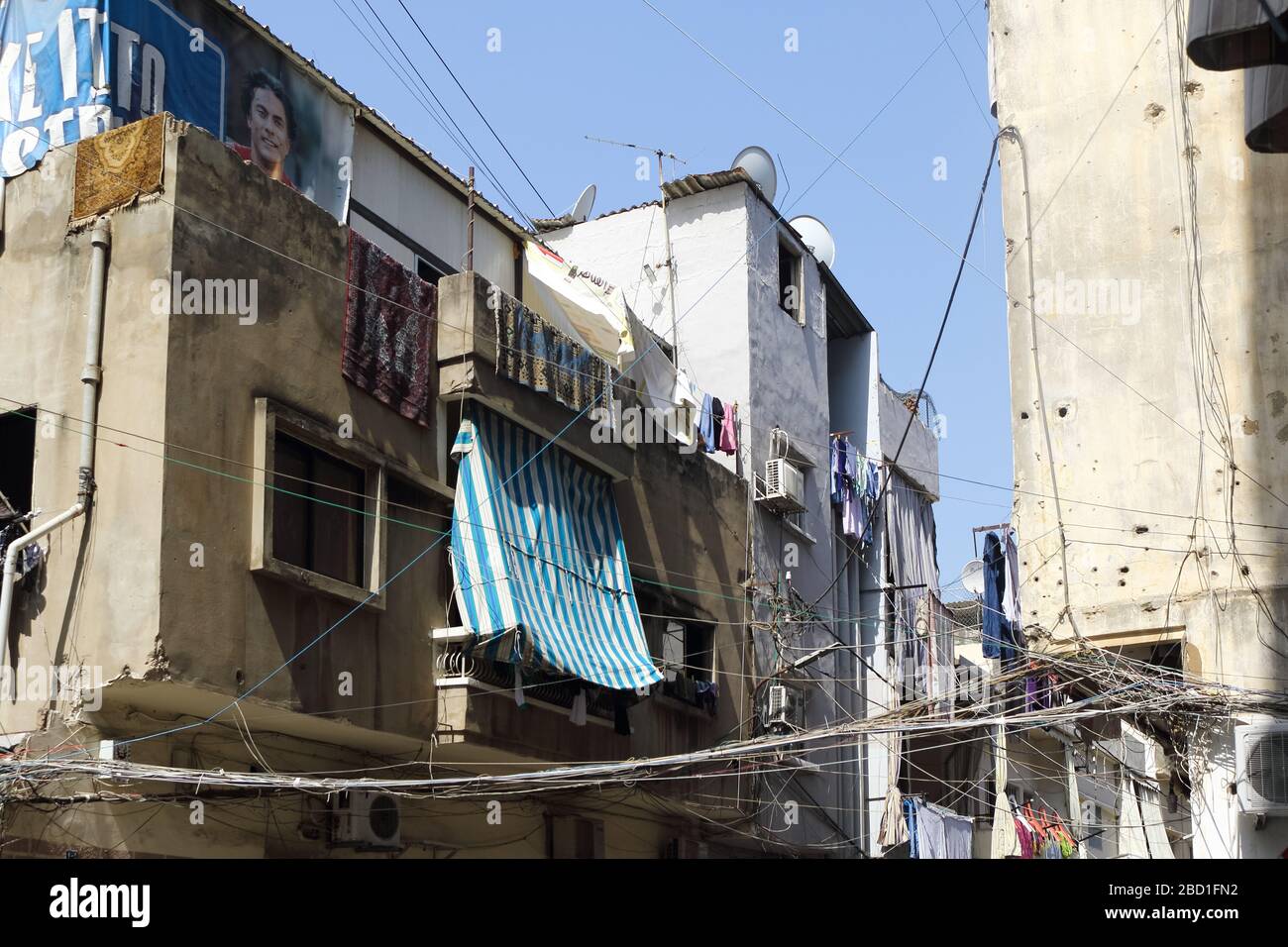 Beirut, Lebanon - June 9, 2017: Random unsafe cabling and wires in an ...