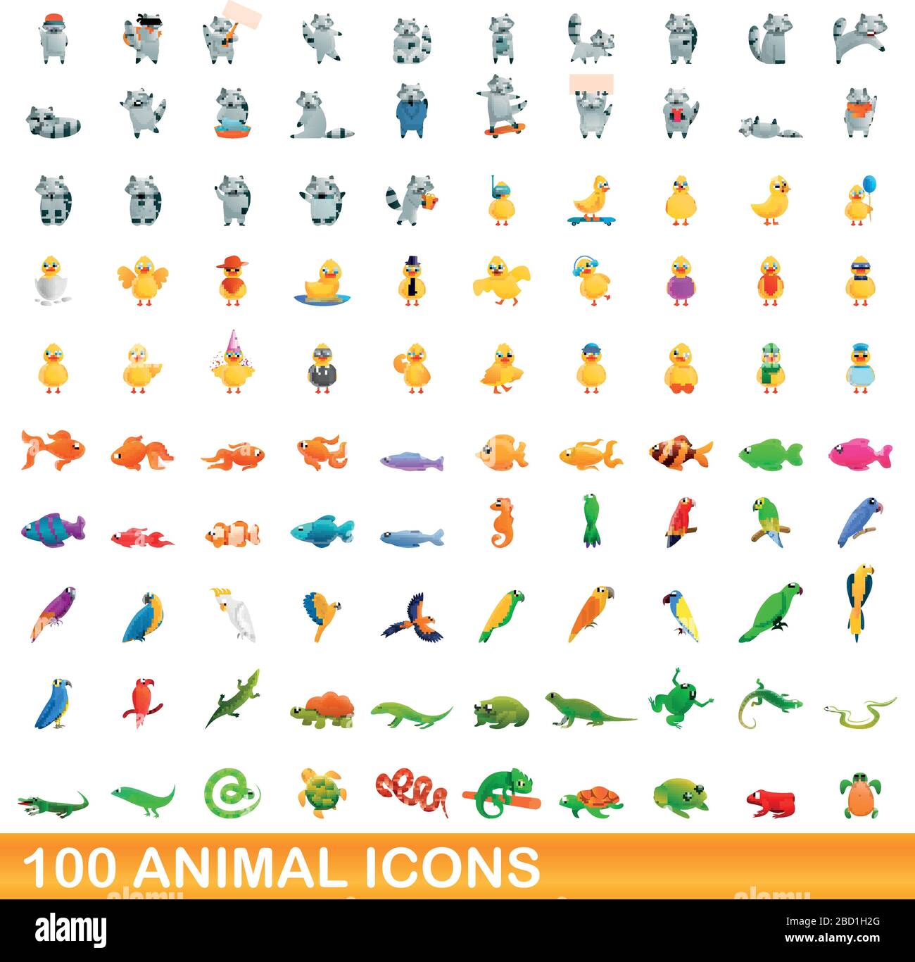 100 animal icons set. Cartoon illustration of 100 animal icons vector ...