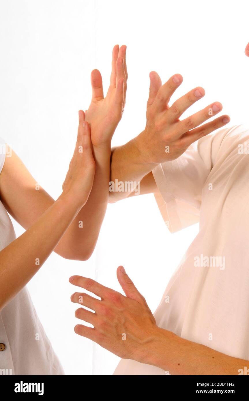The detail of the woman's and man's hands, which fighting Stock Photo ...