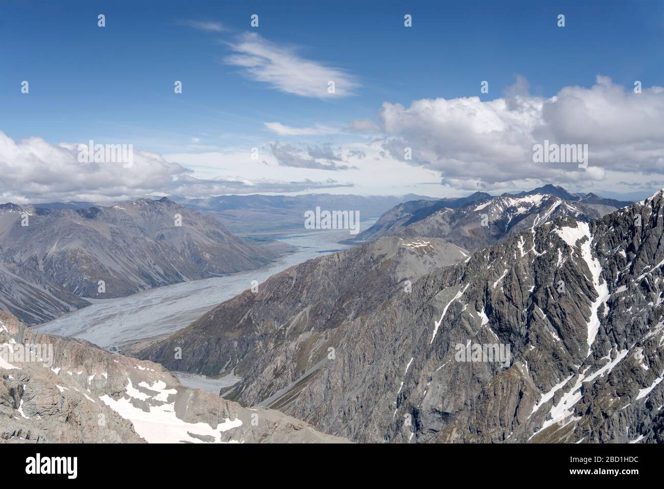 aerial, from a glider, with large riverbed of Godley river and Liebig ...
