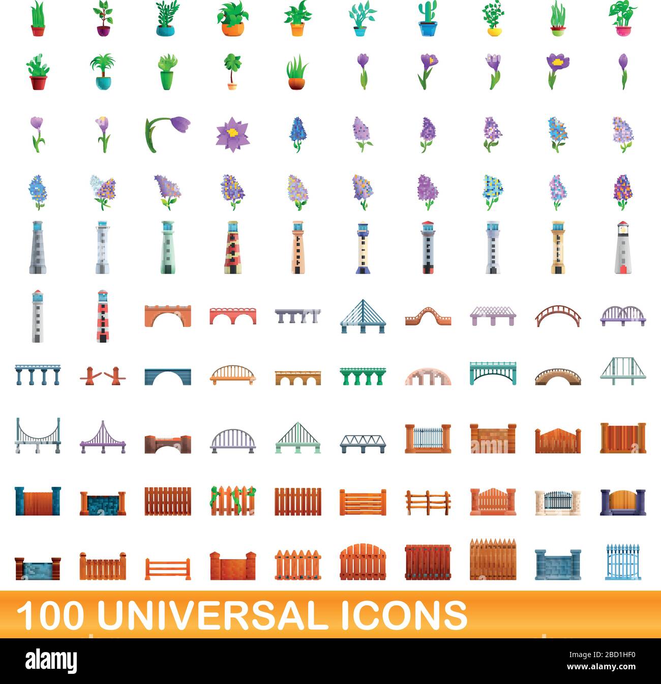 100 universal icons set. Cartoon illustration of 100 universal icons ...