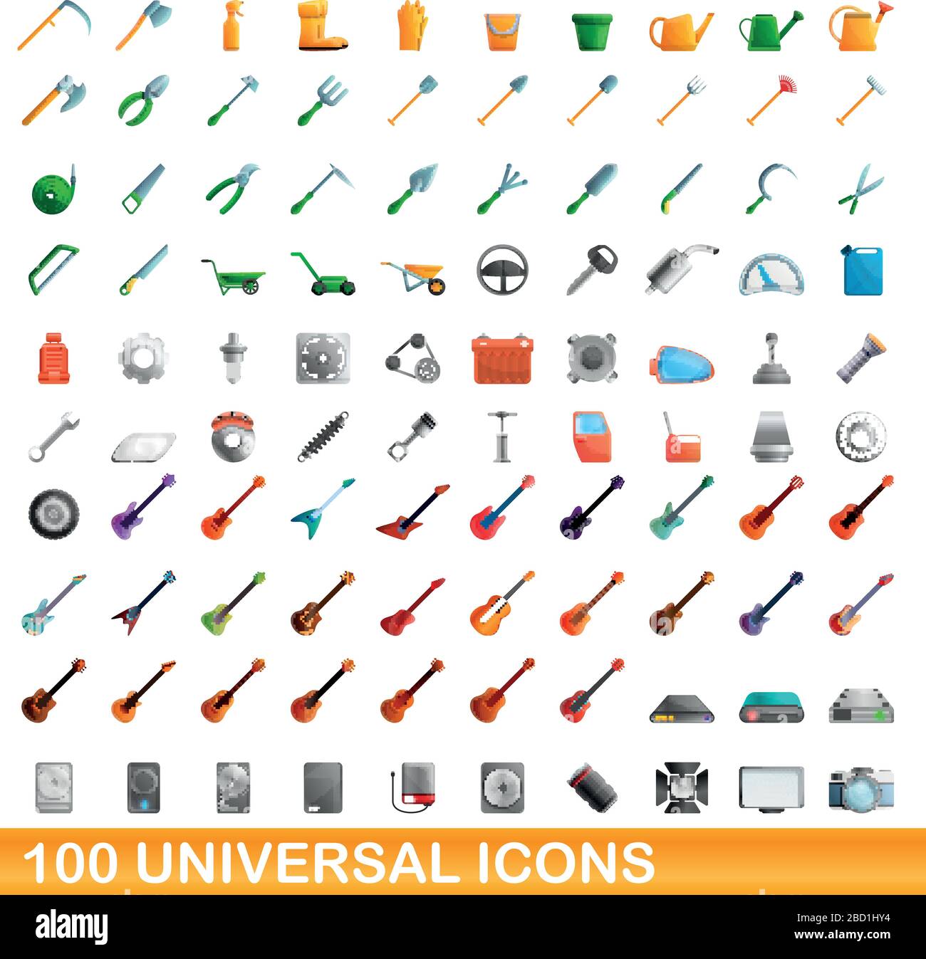 100 universal icons set. Cartoon illustration of 100 universal icons ...
