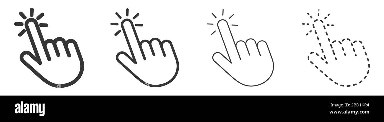 Hand cursor icons set. Touch vector icons. Hand click linear icons ...