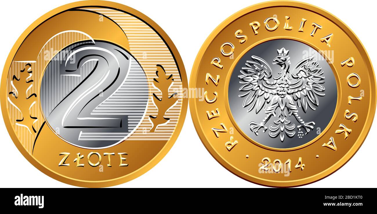 vector Polish Money two zloty gold and silver coin with eagle in golden ...