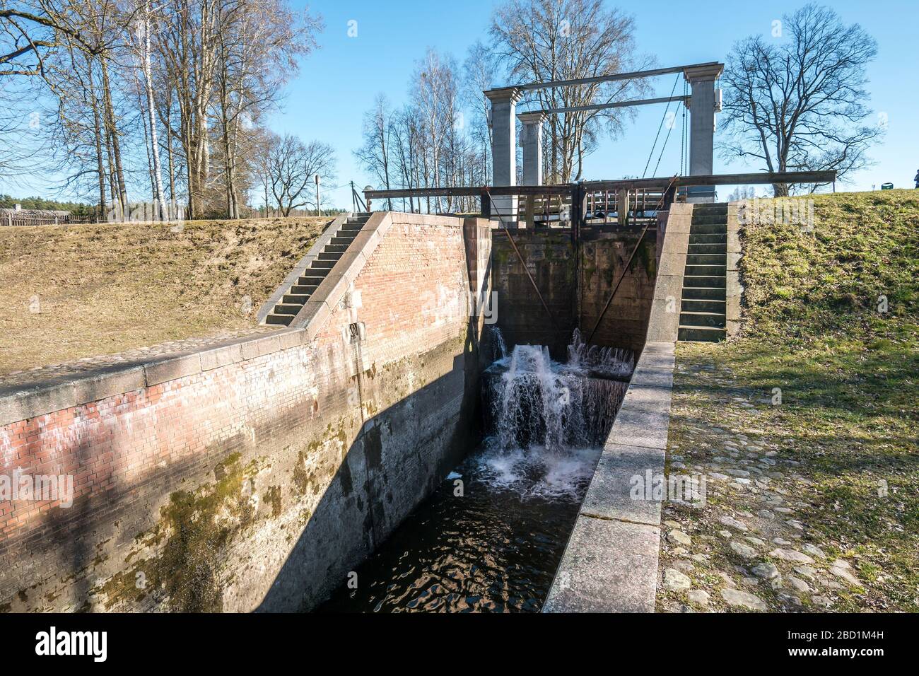 gateway lock sluice drawbridge construction on river, canal for passing ...