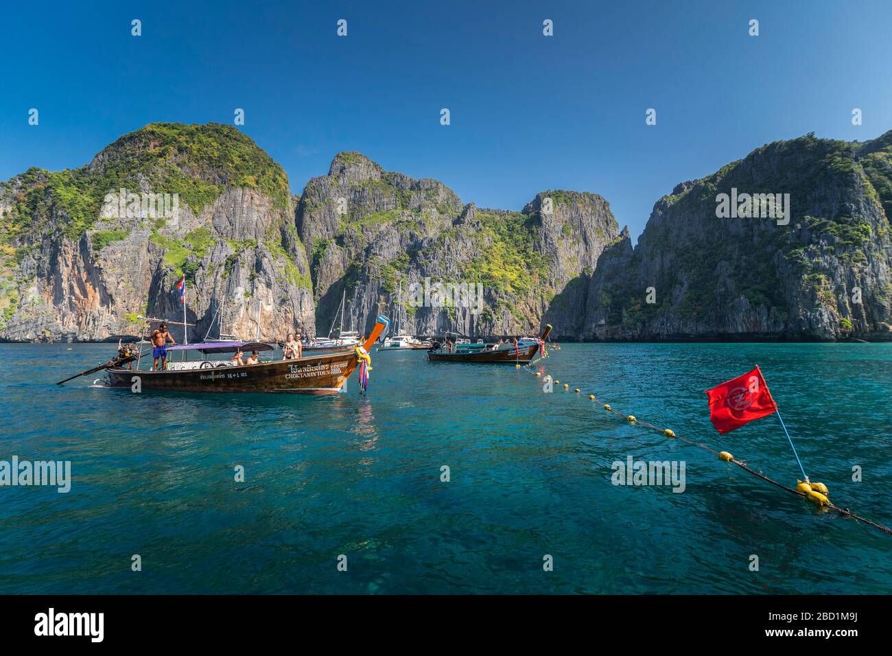Maya Bay The Beach with long-tail boats and tourists, Phi Phi Lay ...