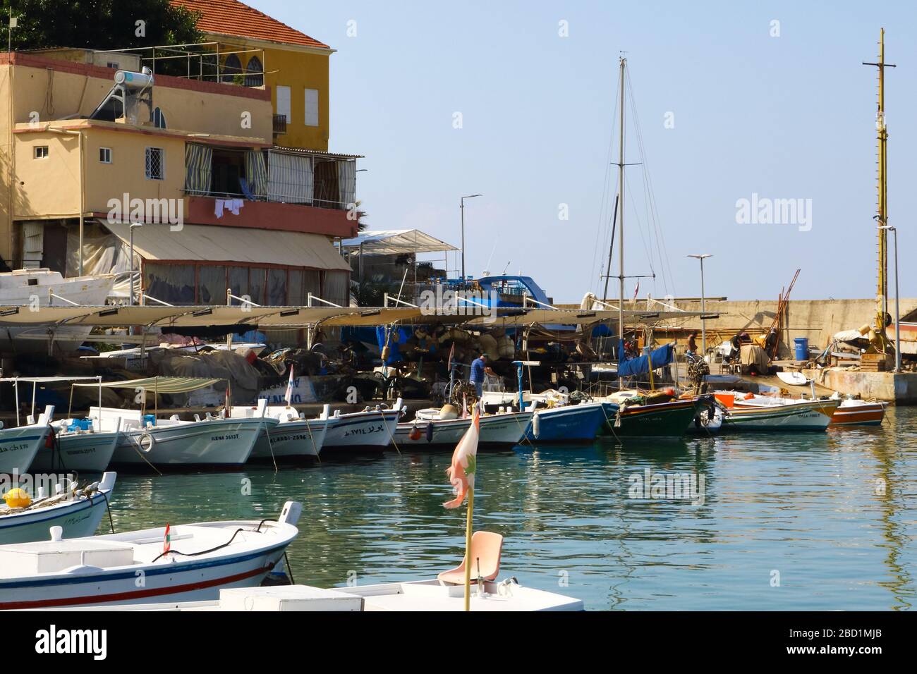 Batroun, Lebanon - October 15, 2017: View of Batroun port and harboured ...
