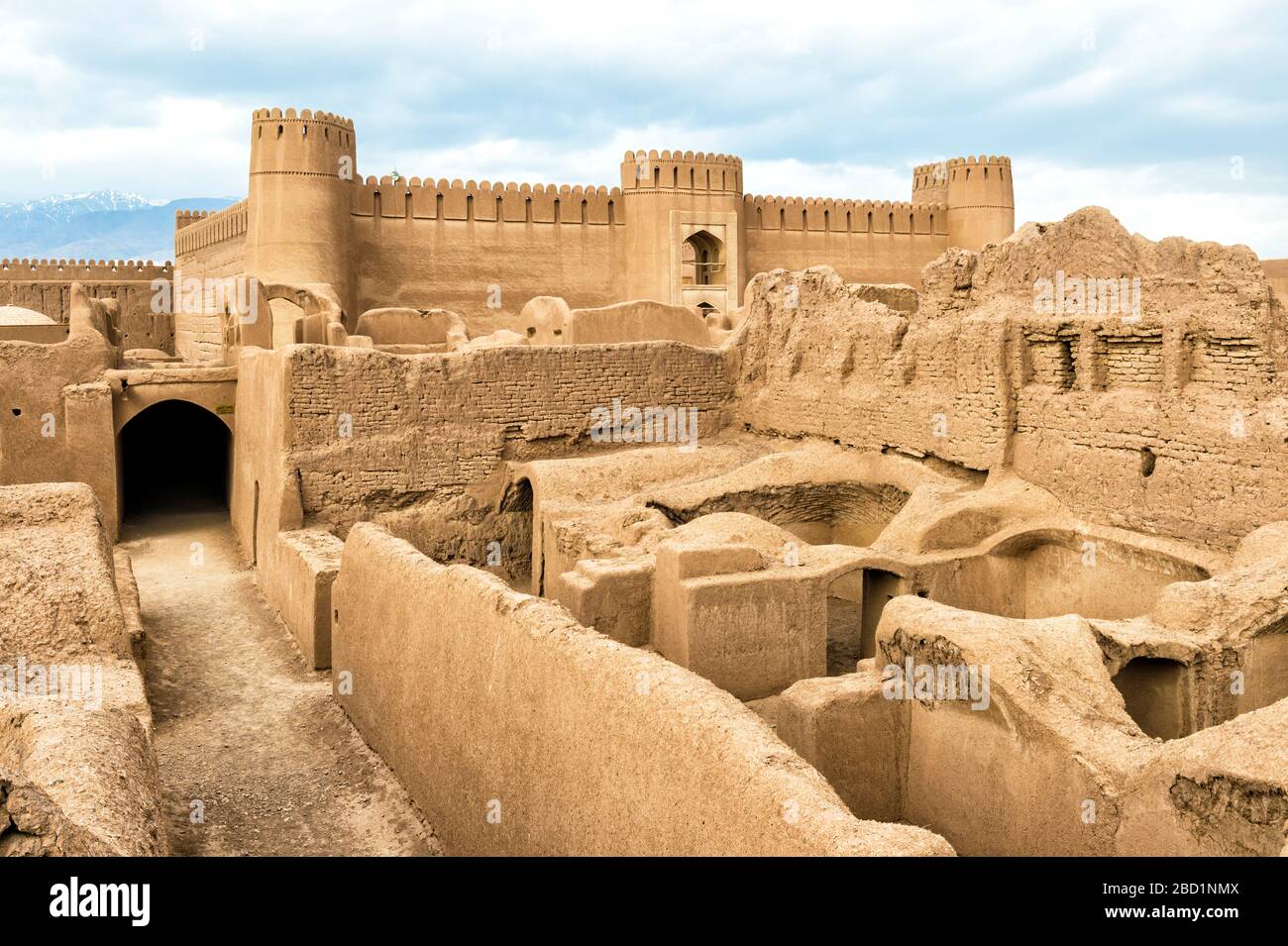 Ruins, towers and walls of Rayen Citadel, biggest adobe building in the ...