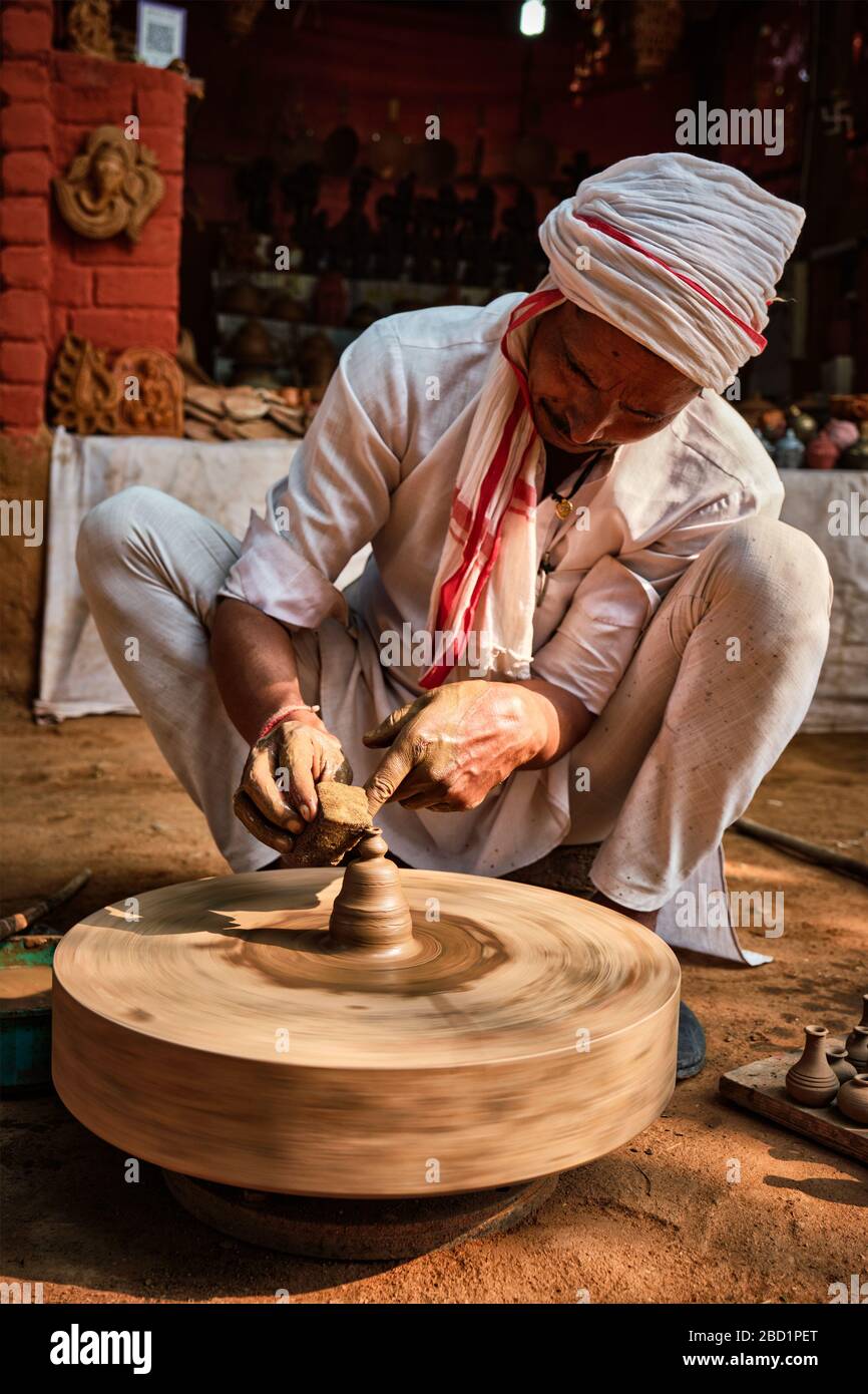 Indian potter at work, Shilpagram, Udaipur, Rajasthan, India Stock ...