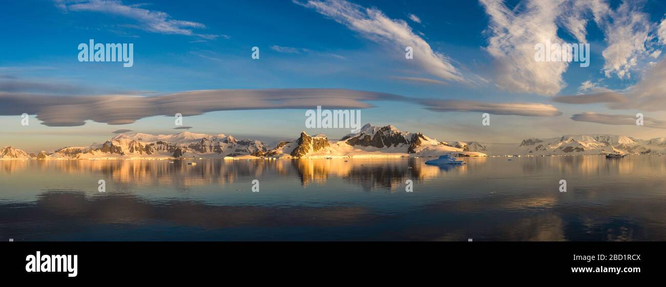 Panorama of mountains and lenticular clouds, Antarctica, Polar Regions ...