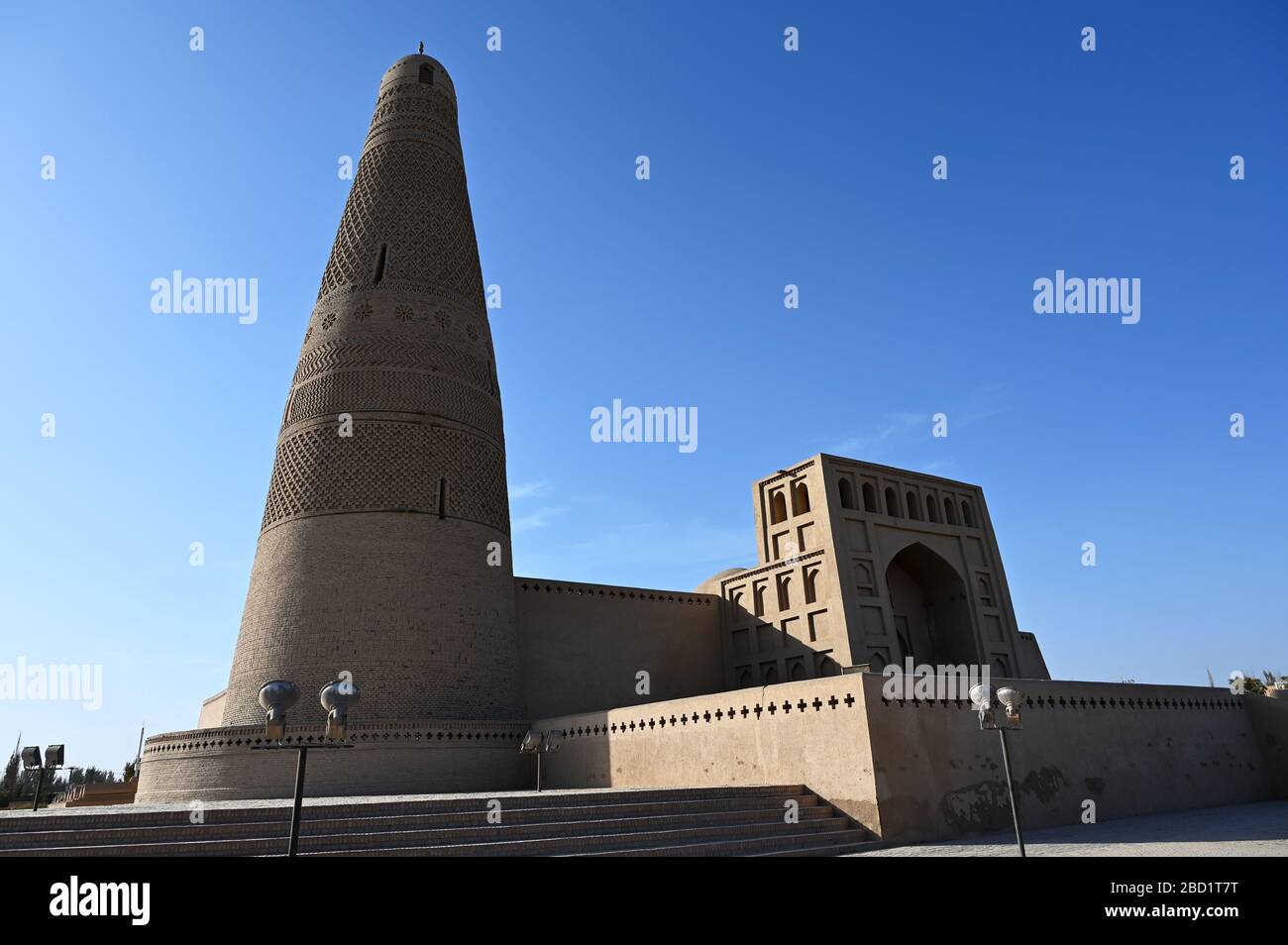Emin Tower and Uyghur Mosque, built in 1777 from wood and brick, Turfan ...