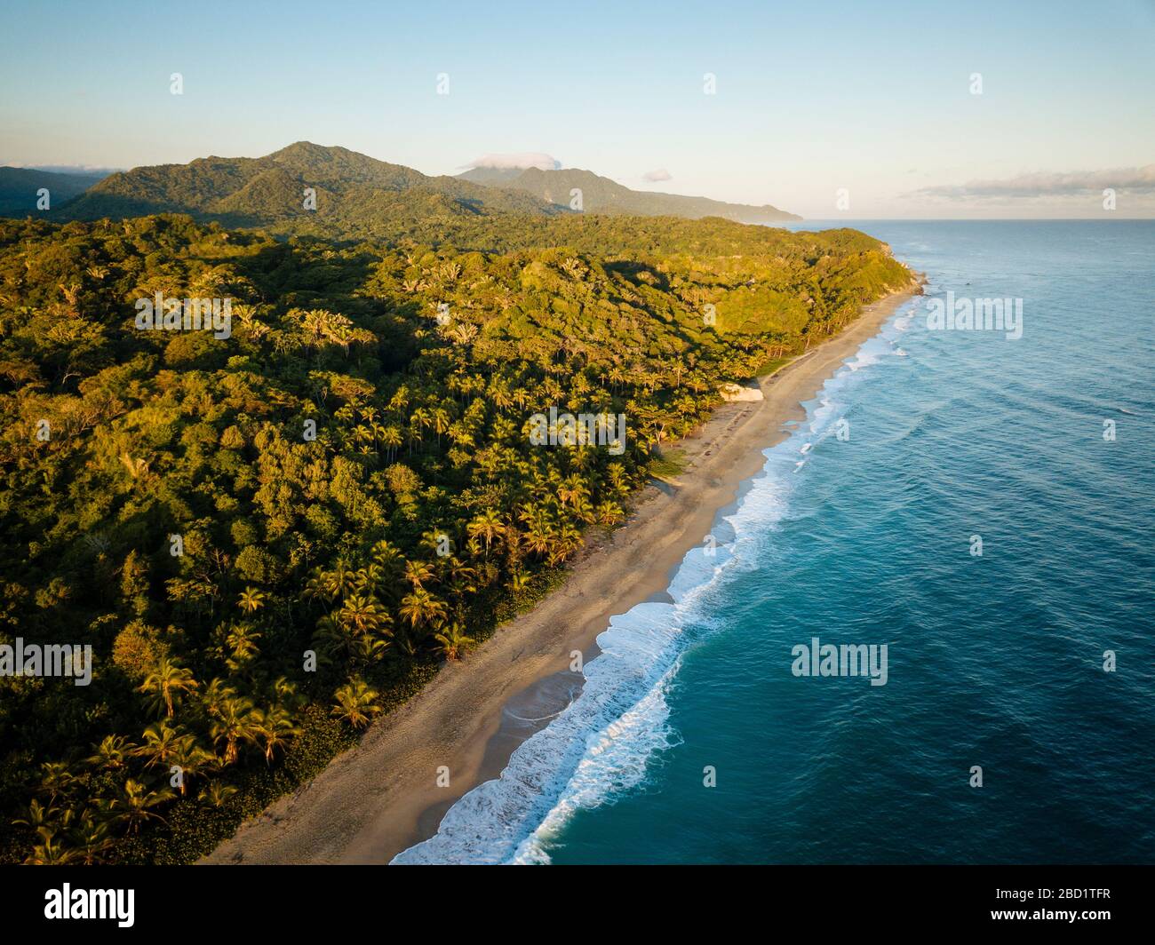 Aerial view by drone of Playa los Angeles, Magdalena Department ...