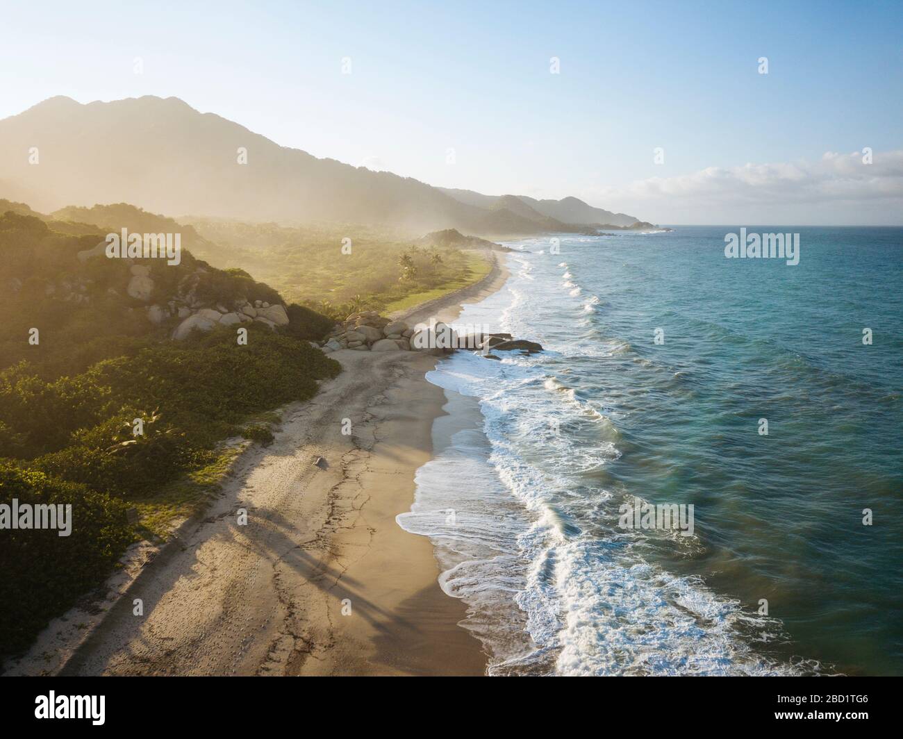 Aerial view by drone of Tayrona National Park, Magdalena Department ...