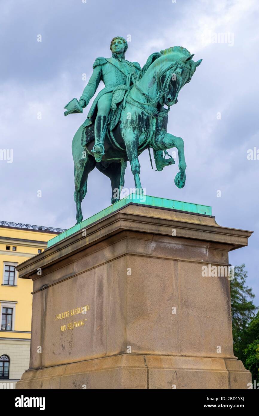 Oslo, Ostlandet / Norway - 2019/08/30: Statue of King Charles XIV John ...