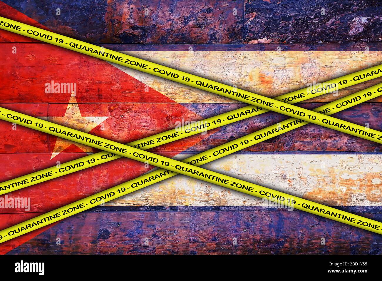 COVID-19 warning yellow ribbon written with: Quarantine zone Cover 19 ...