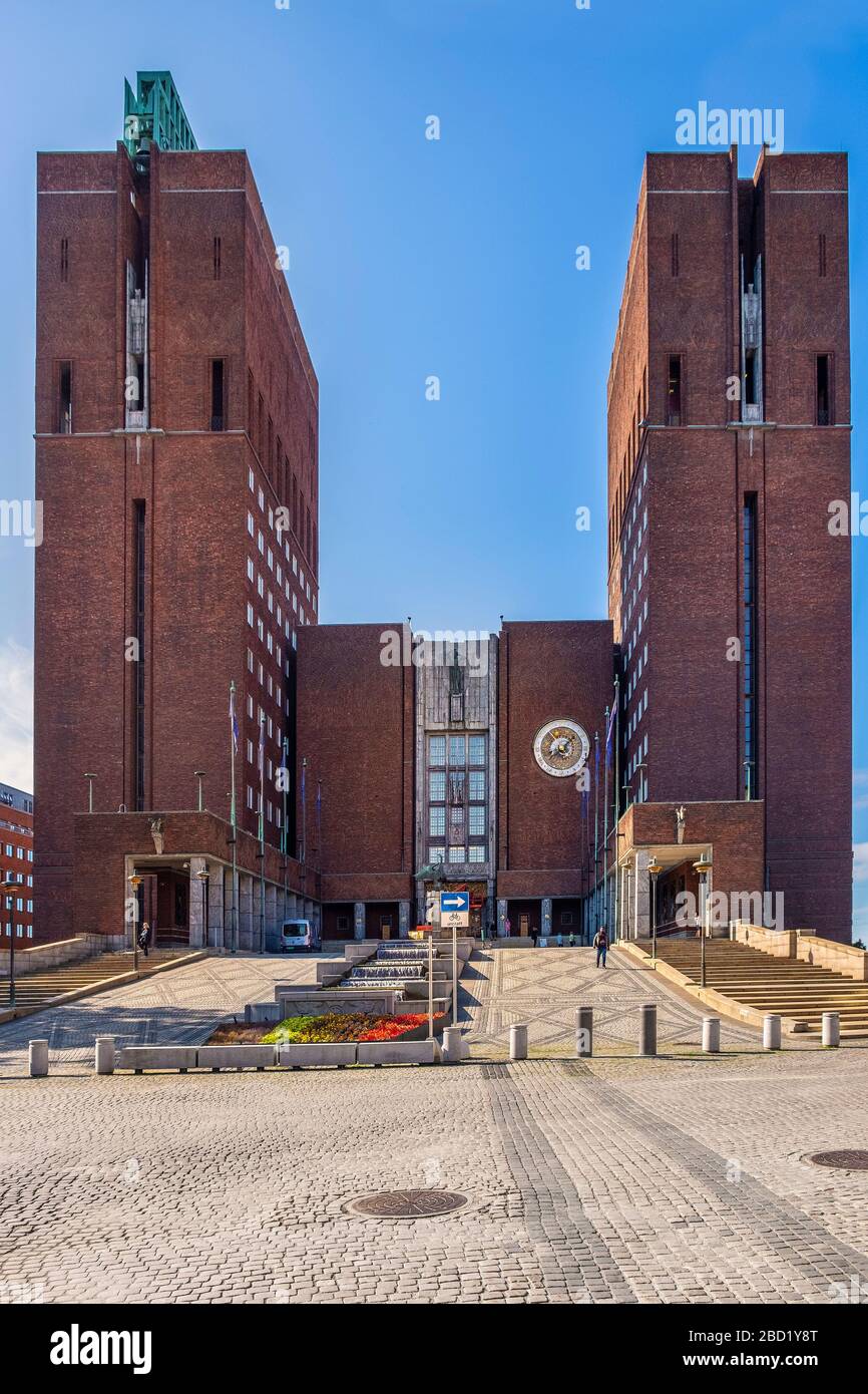 Oslo, Ostlandet / Norway - 2019/08/30: Oslo City Hall historic building ...
